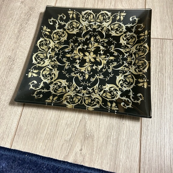 Accents | Glass Plate 8 38 Square W Floral Scroll Design Black ...